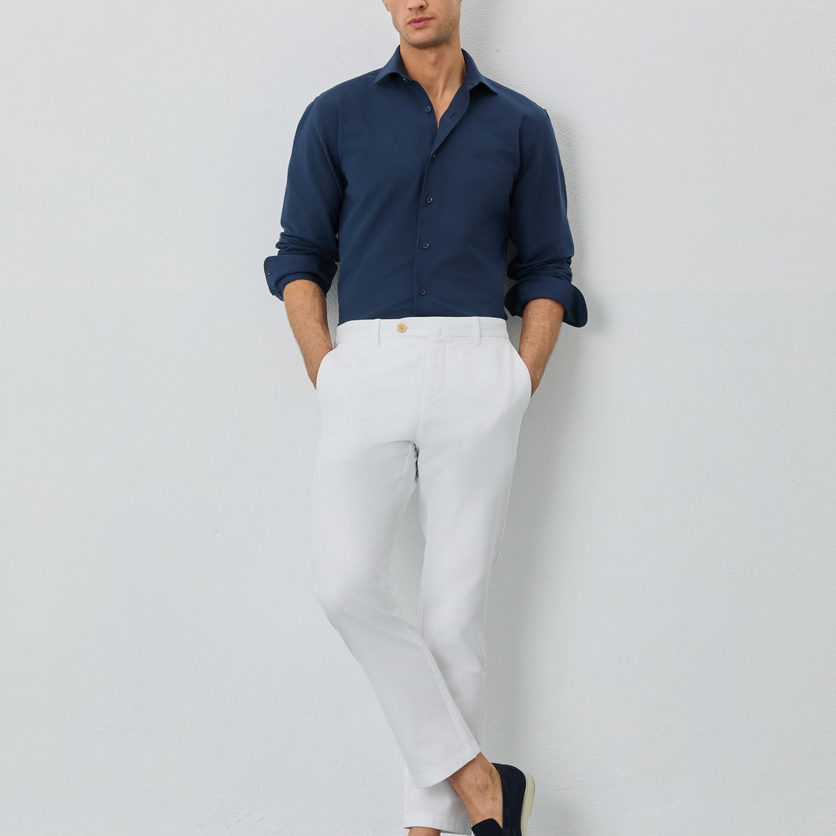 Slim Fit Shirt With Open Collar in Cotton-elastane Blend – Sacoor Brothers