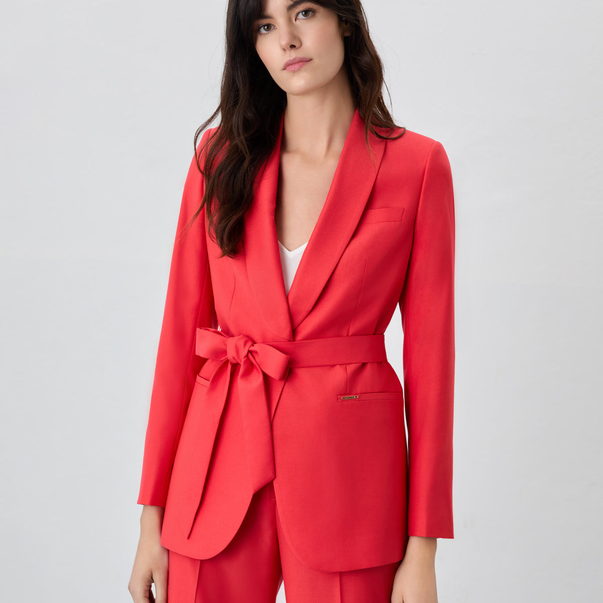Single-Breasted Red Suit Blazer In Rayon Blend With Belt – Sacoor Brothers
